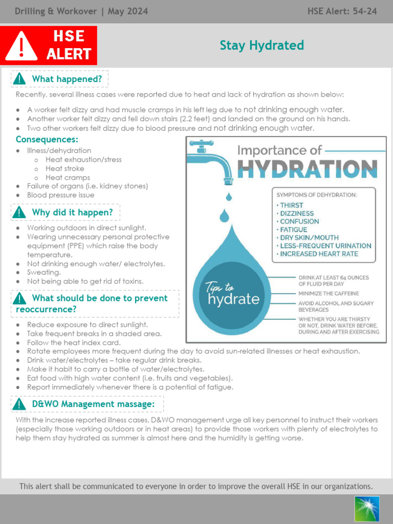HSE Alert 54-24 - Stay Hydrated | PDF