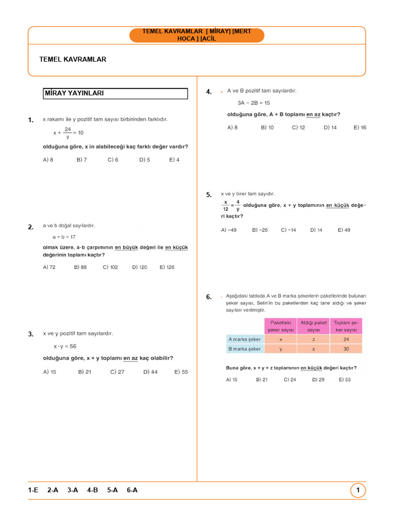 Temel Kavramlar 4 (Mi̇ray) (Mert Hoca) (Aci̇l | PDF