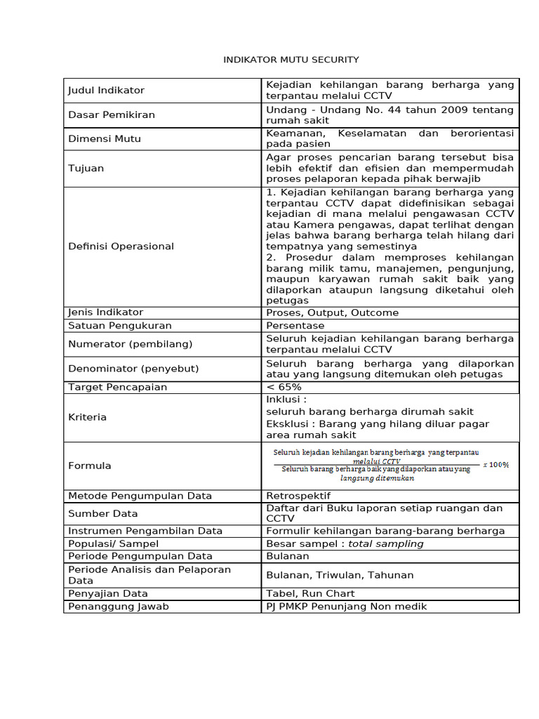 Indikator Mutu Security | PDF