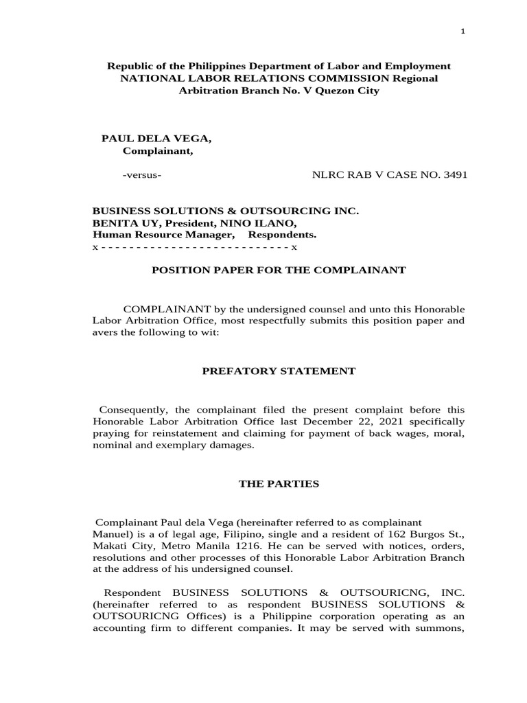 Constructive Dismissal Position Paper | PDF | Employment | Affidavit