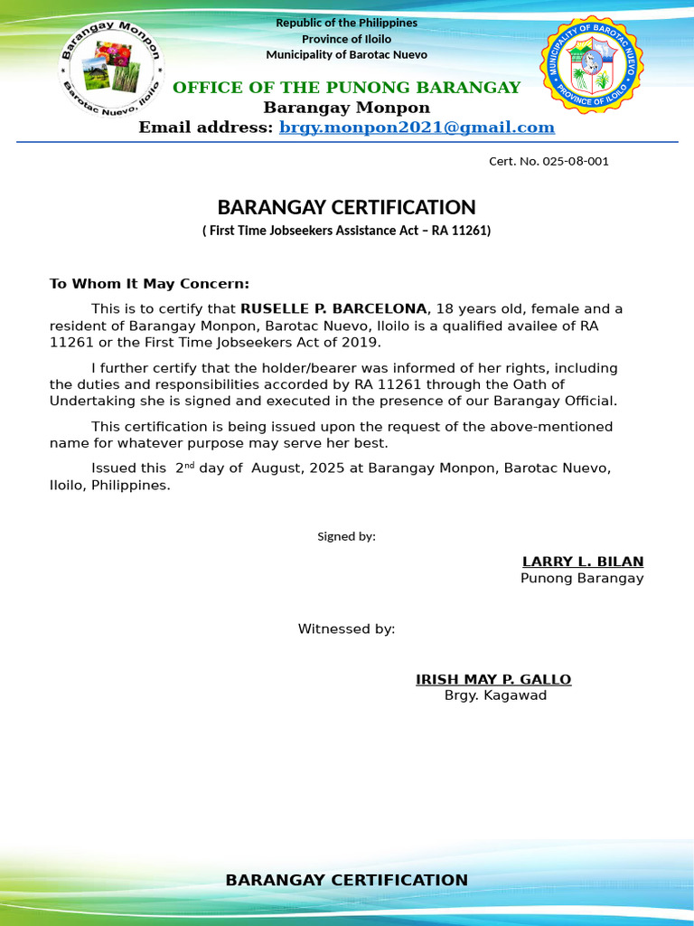 2025 First Time Job Seeker | PDF