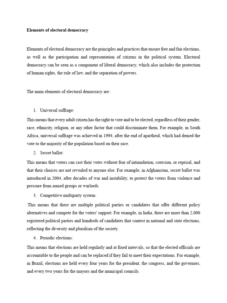 Key Elements of Electoral Democracy | PDF | Elections | Voting