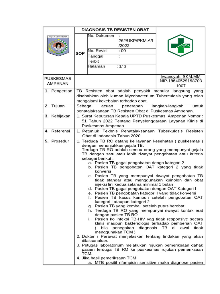 Sop Diagnosis Tb-ro - Copy | PDF
