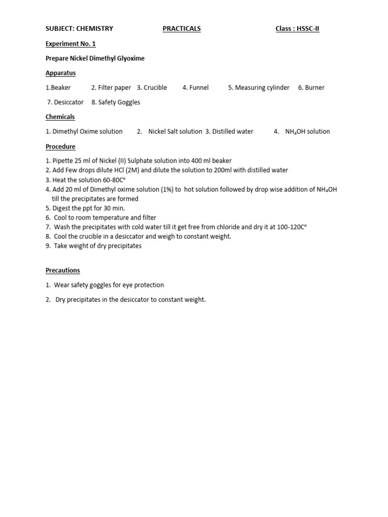 HSSC-II Chemistry (Practicals) | PDF | Iodine | Precipitation (Chemistry)
