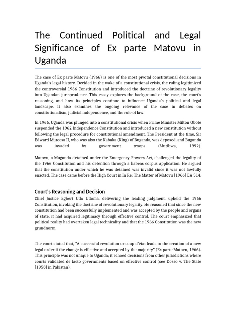 Ex parte Matovu's Impact on Uganda's Law | PDF | Justice | Crime & Violence