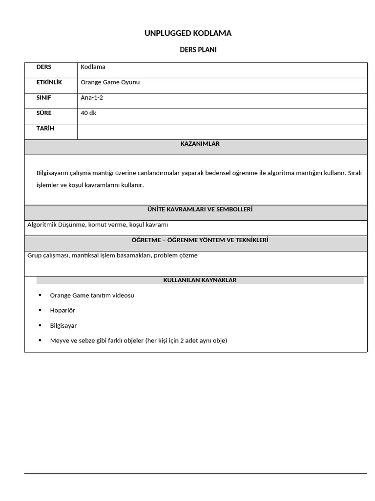 3. Ders Orange Game Oyunu | PDF