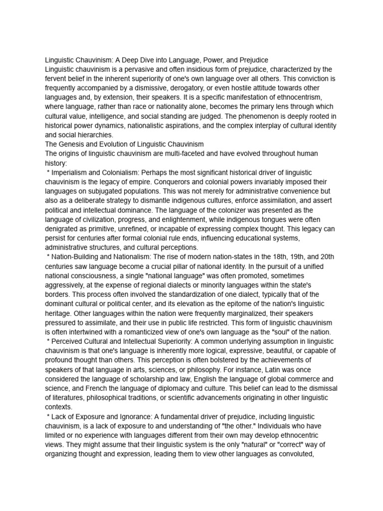 Linguistic Chauvinism - A Deep Dive Into Language, Power, and Prejudice | PDF | Multilingualism ...