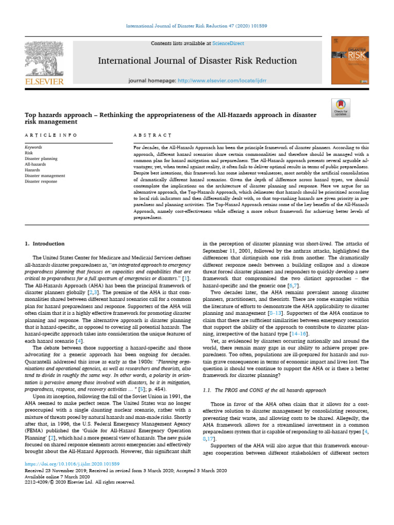 All-Hazards Approach in Disaster Risk Management | PDF | Emergency ...
