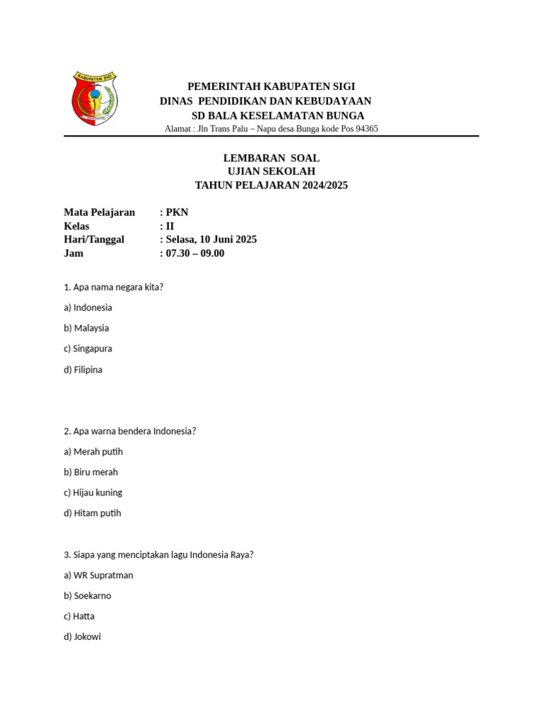 Soal PKN Kelas 2 SD | PDF