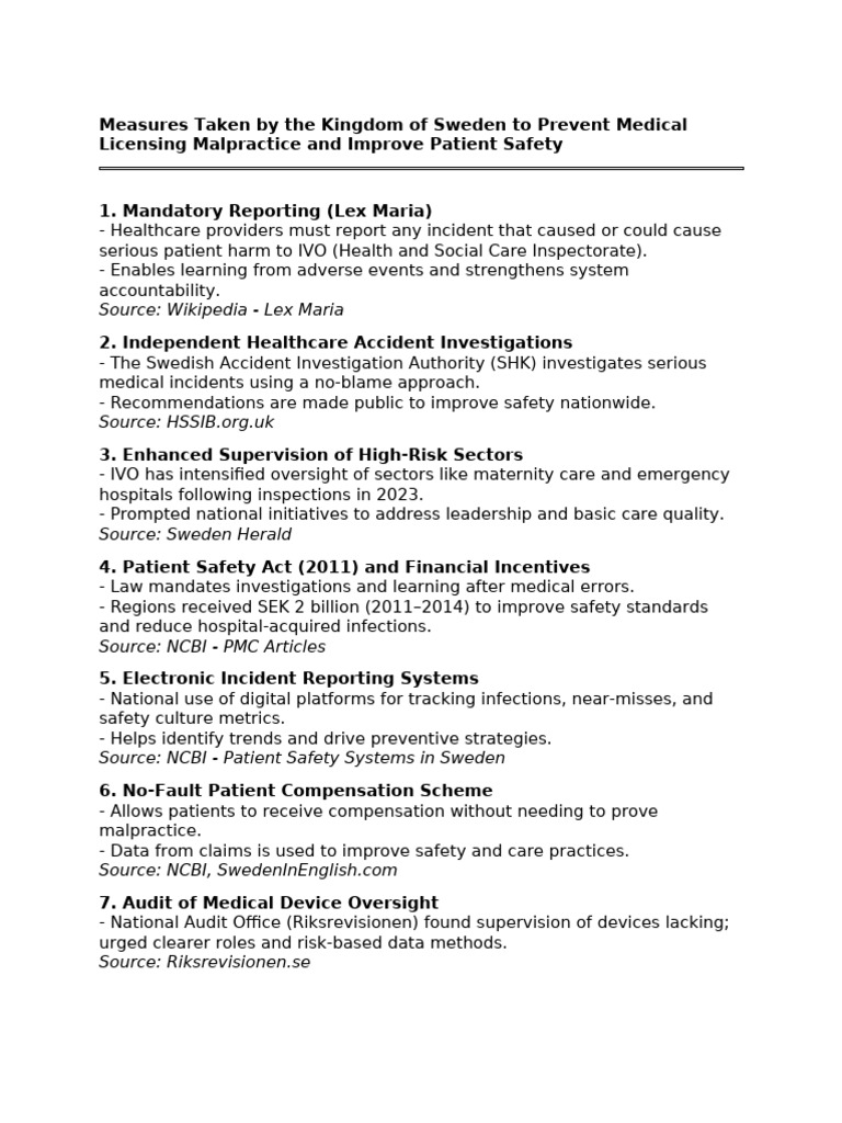 Sweden's Measures for Patient Safety Improvement | PDF | Patient Safety ...