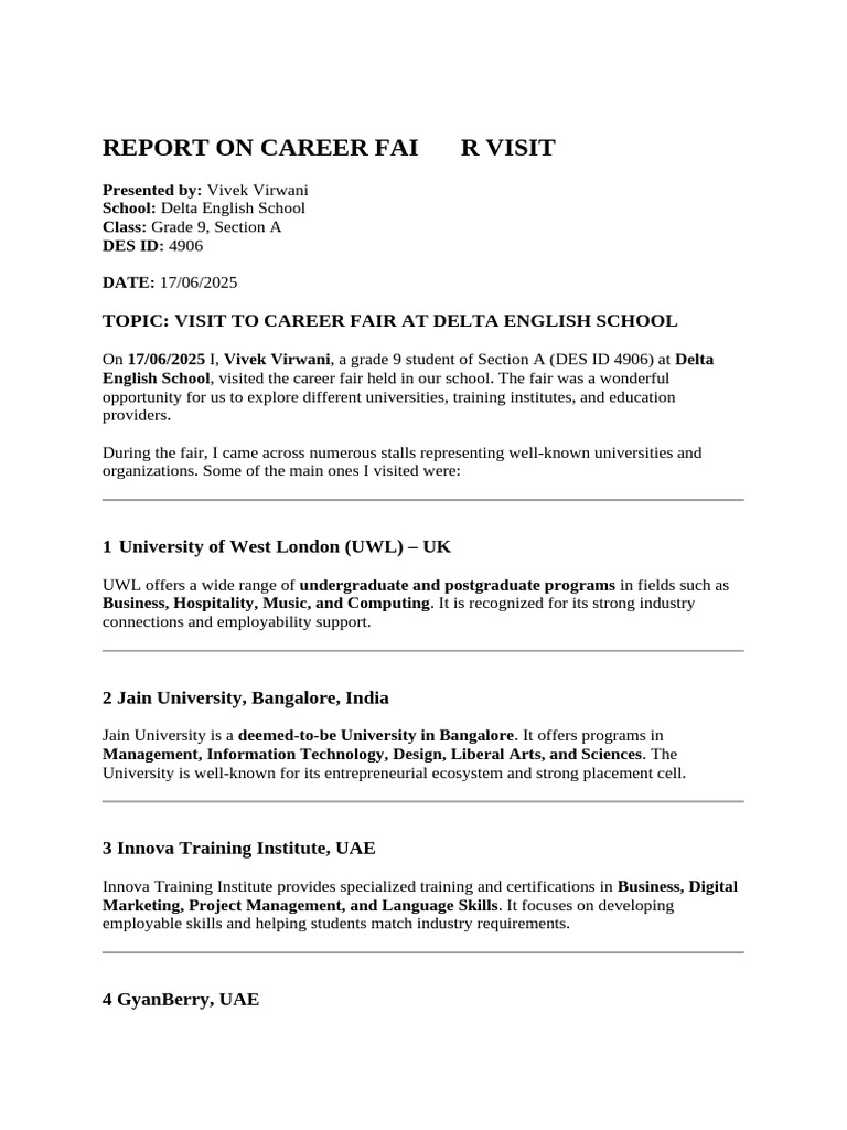 Report on Career Fair Visit | PDF | Academia | Higher Education