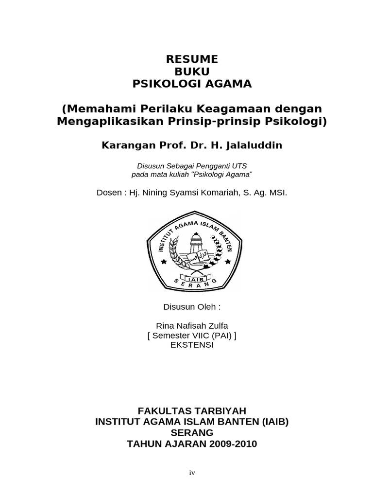 Cover Resume Pskologi Agama | PDF