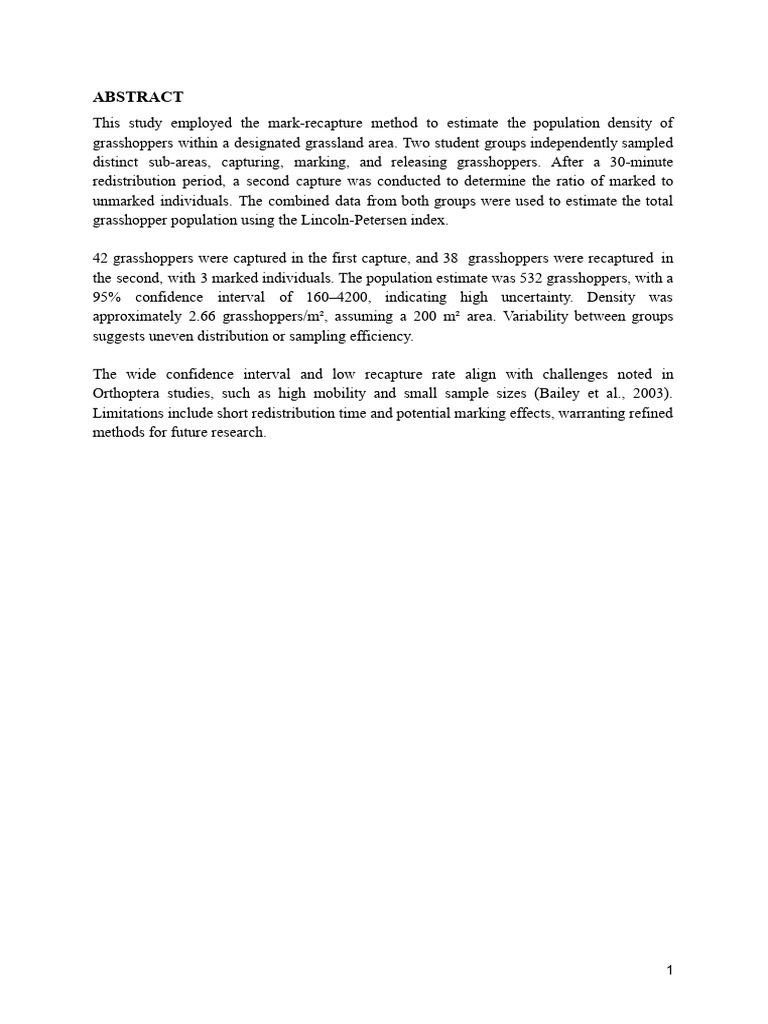 Estimating Population Size 2 (Grasshopper) | PDF | Confidence Interval ...
