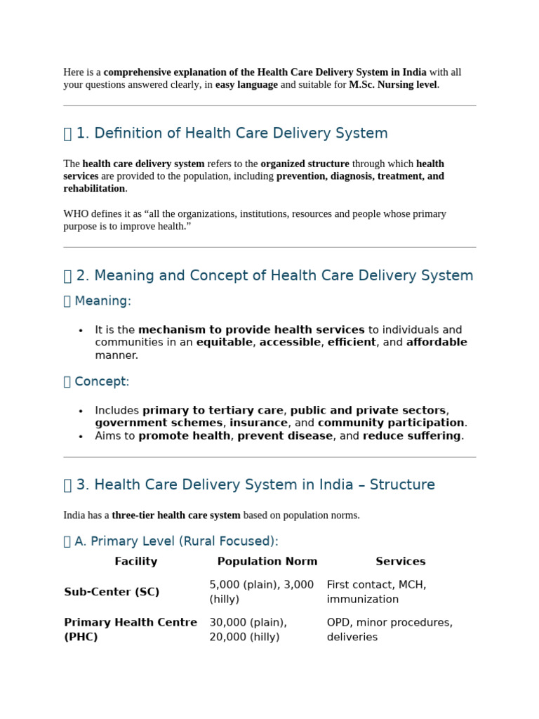 Health Care Delivery System in India | PDF | Health Care | Hospital