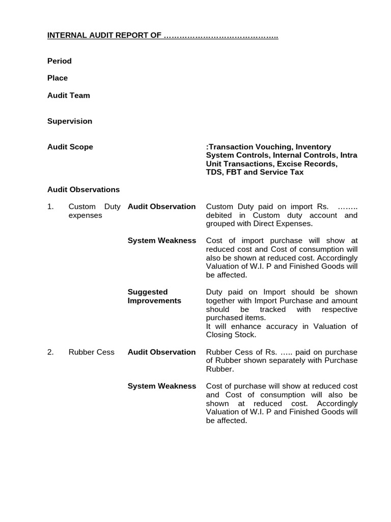 Internal Audit Report: Key Findings & Improvements | PDF | Debits And ...