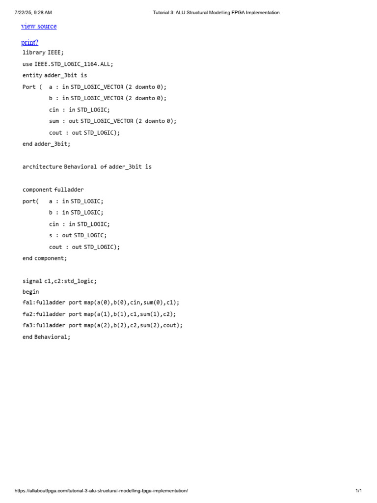 Tutorial 3 - ALU Structural Modelling FPGA Implementation | PDF