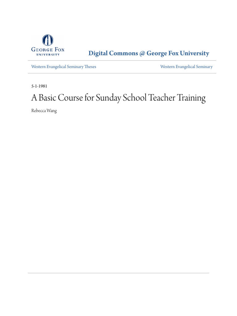 A Basic Course For Sunday School Teacher Training | PDF | Teachers | Jesus