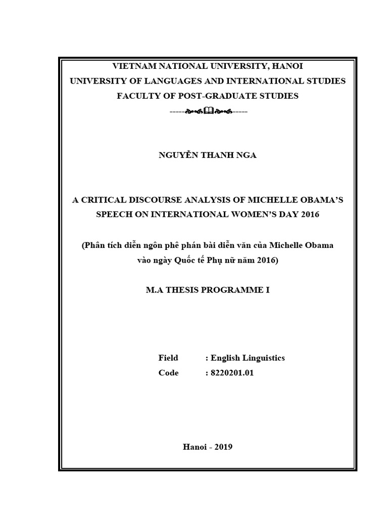 A Critical Discourse Analysis of Michelle Obama's Speech On ...