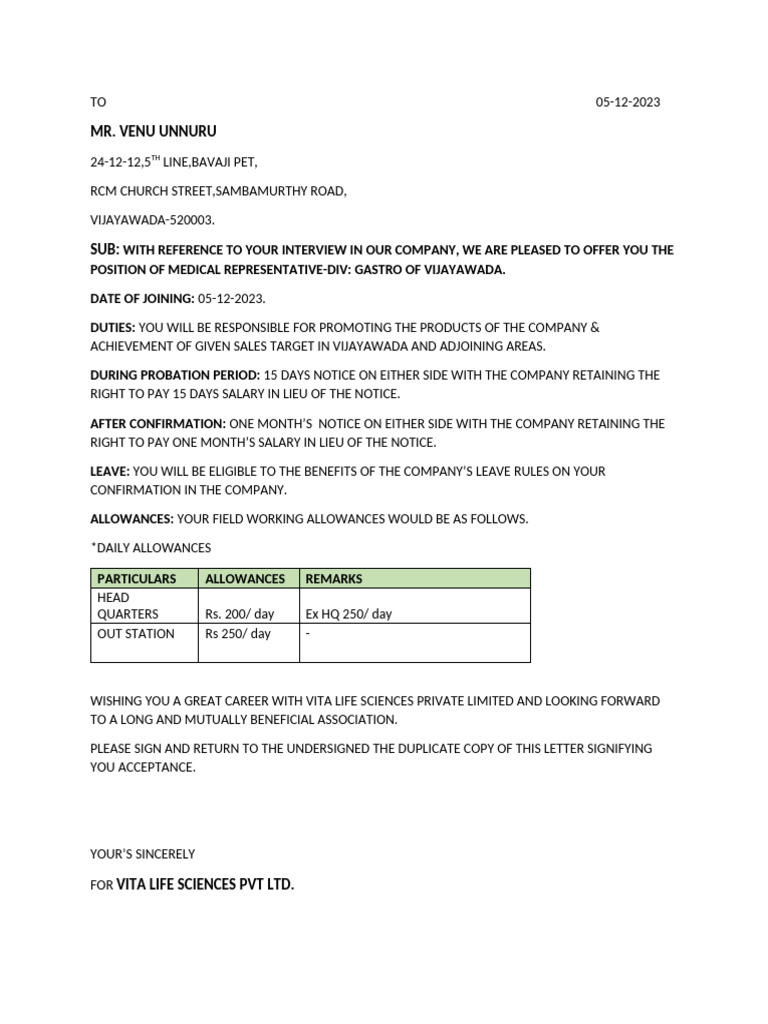 Venu Offer Letter | PDF