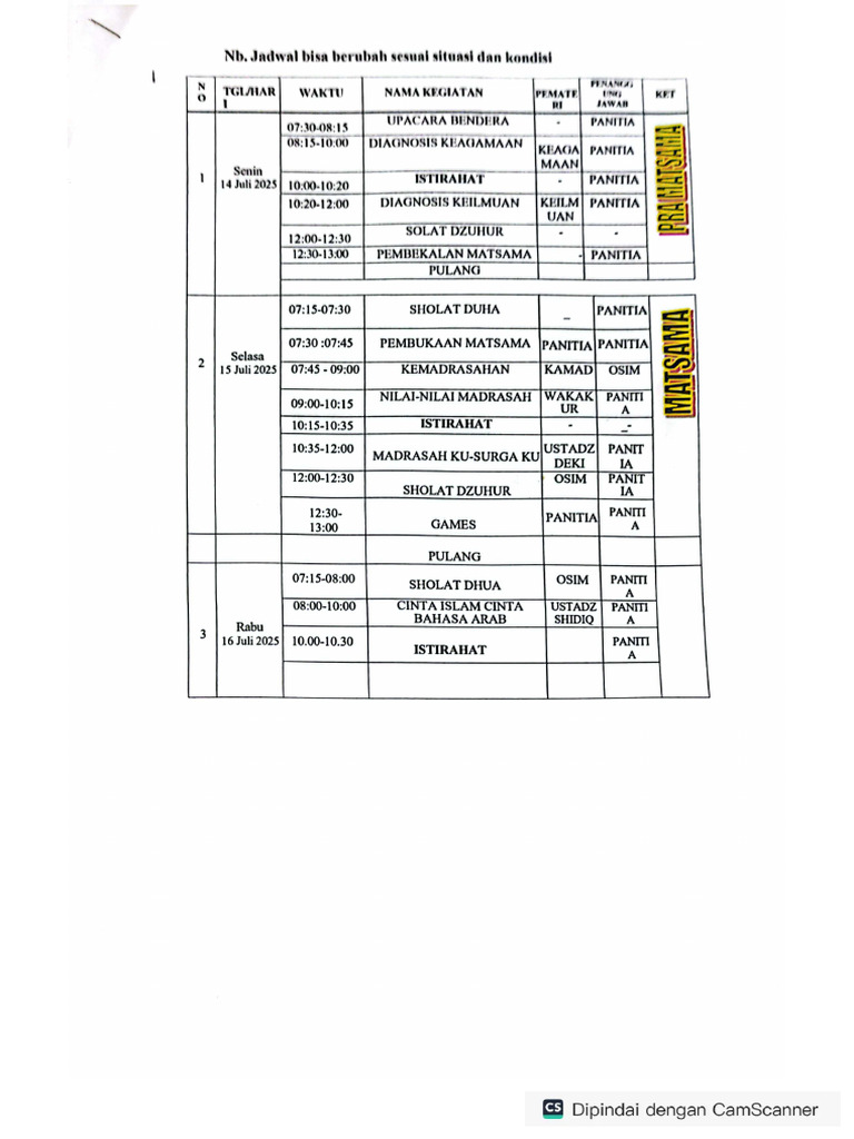 Rundown Kegiatan Matsama | PDF