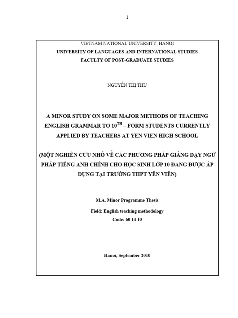 A Minor Study On Some Major Methods of Teaching English Grammar To The 10th Form Students ...