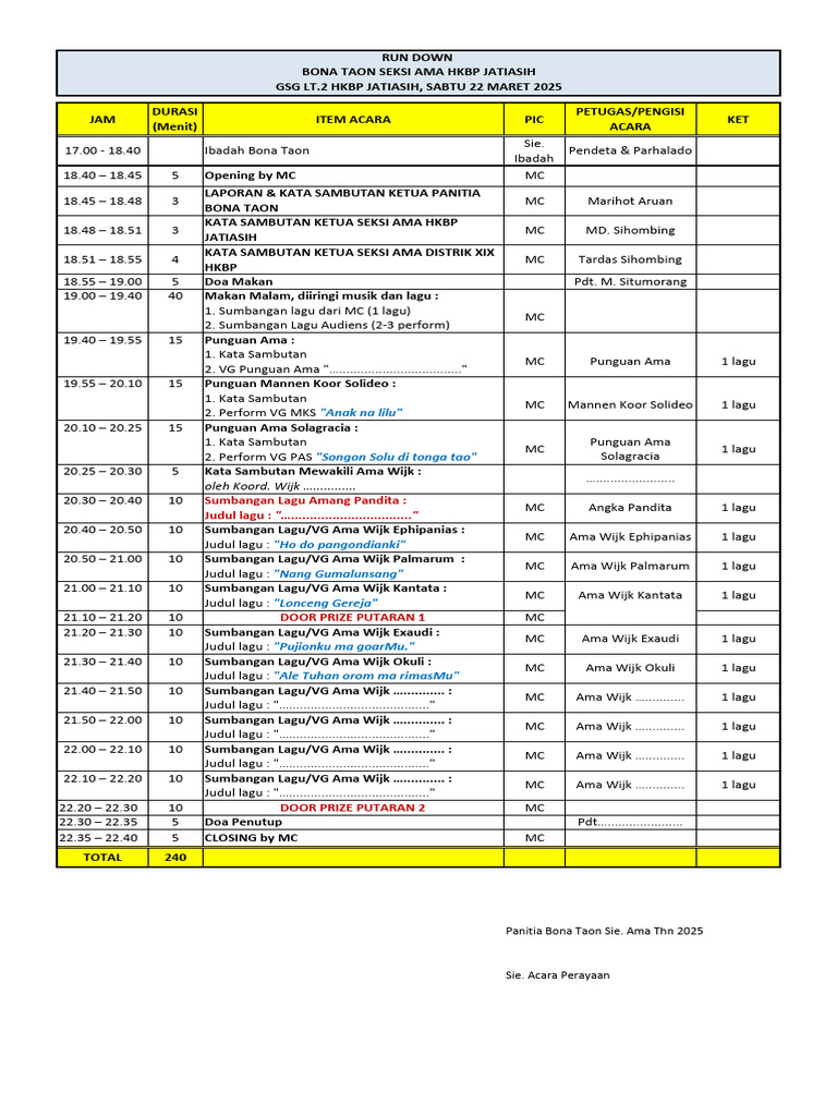 Rundown Bona Taon Sie - Ama (22 Maret 2025) - Rev 1 | PDF