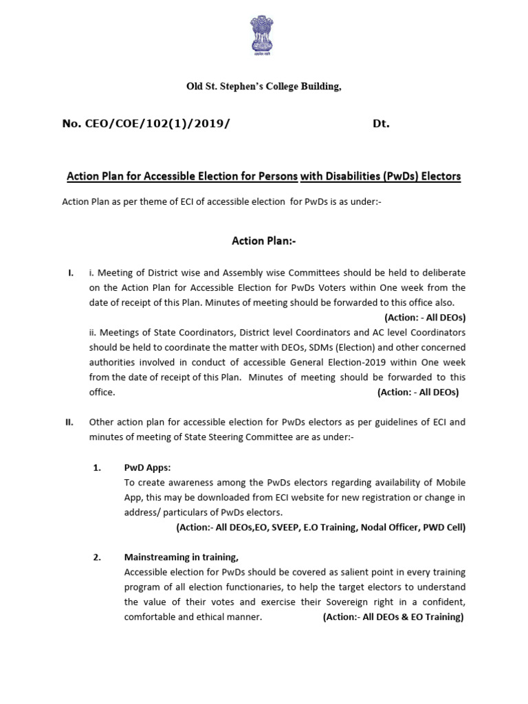 Action Plan (PWD) CEO Delhi | PDF | Disability | Accessibility