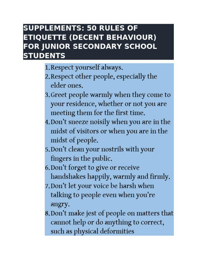 50 School Etiquette Rules for Students | PDF