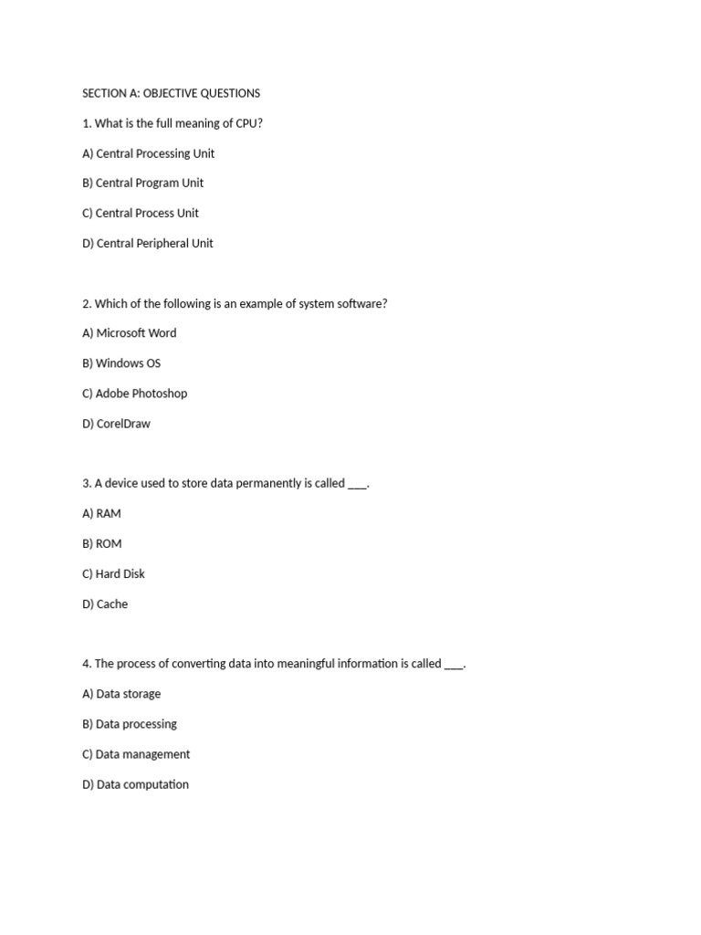 Data Processing Past Questions | PDF