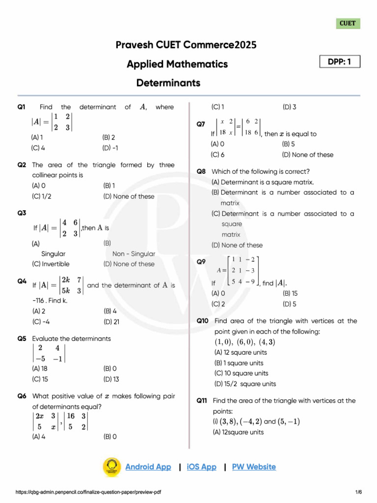66ed432537c764f8dc717750 - ## - Determinants - DPP 01 | PDF | Linear ...