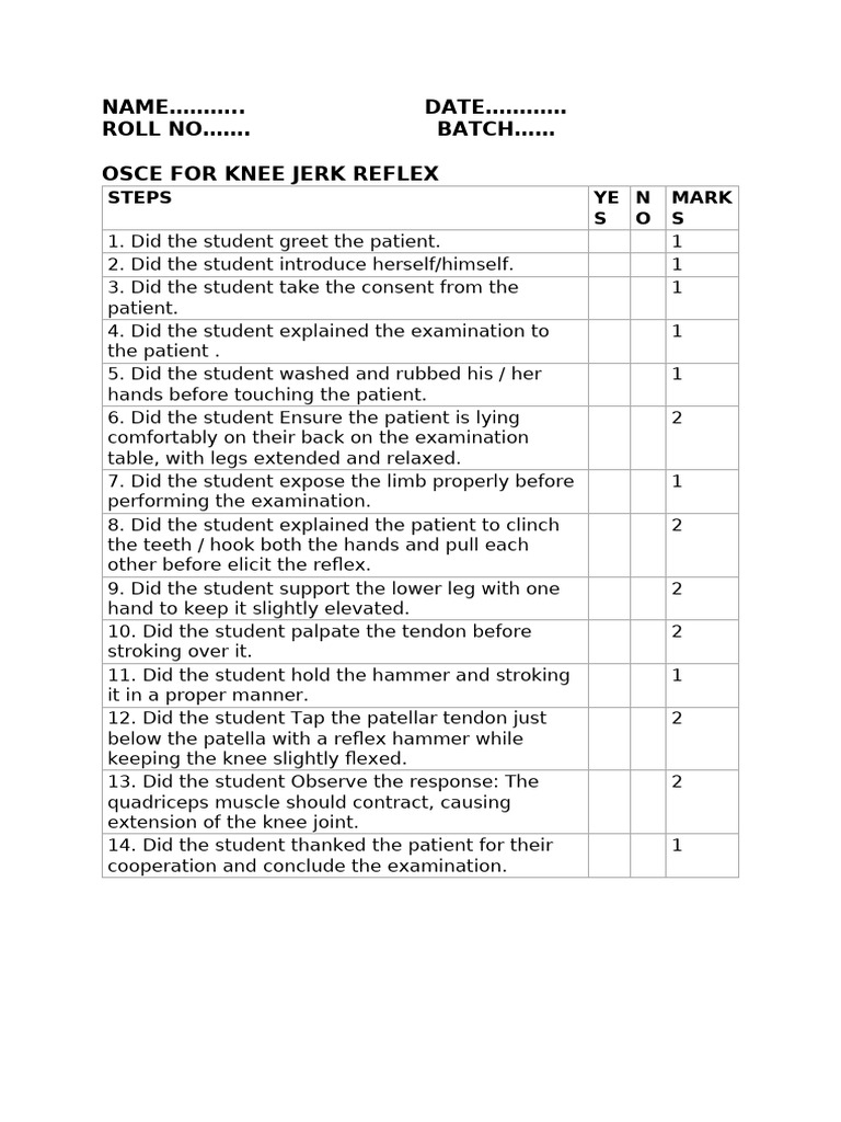 OSCE FOR KNEE JERK REFLEX | PDF