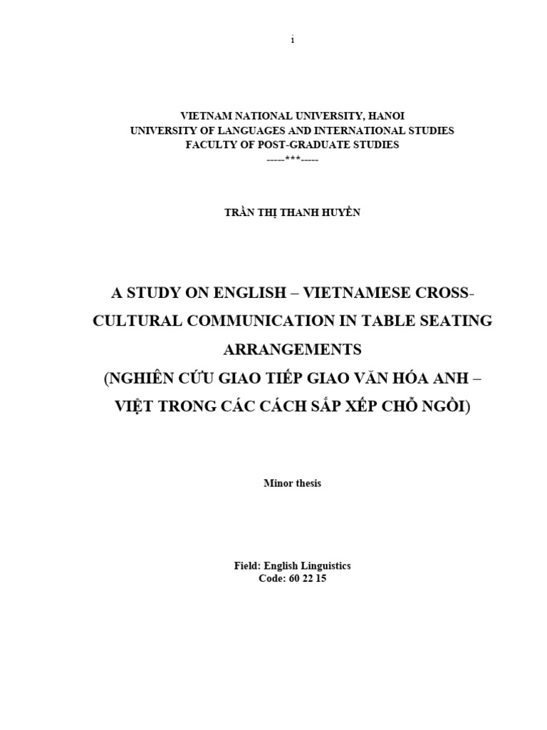 A Study On English Vietnamese Cross Cultural Communication in Table ...