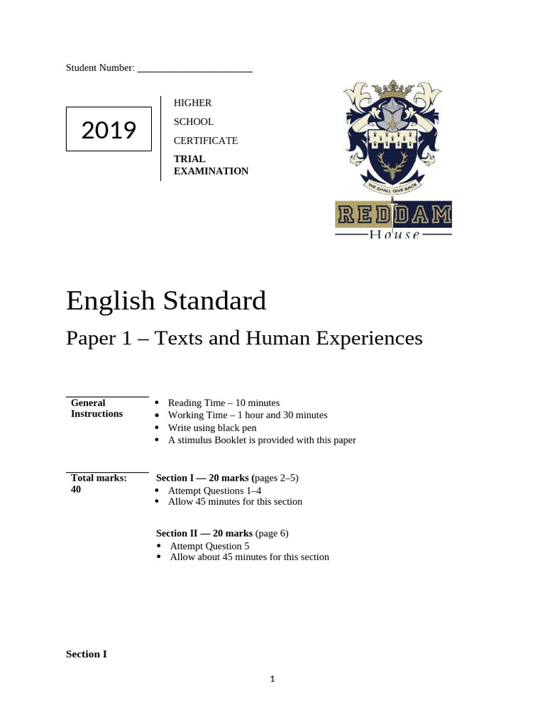 2019 TRIAL HSC Paper One Answer Booklet Standard | PDF | Human ...