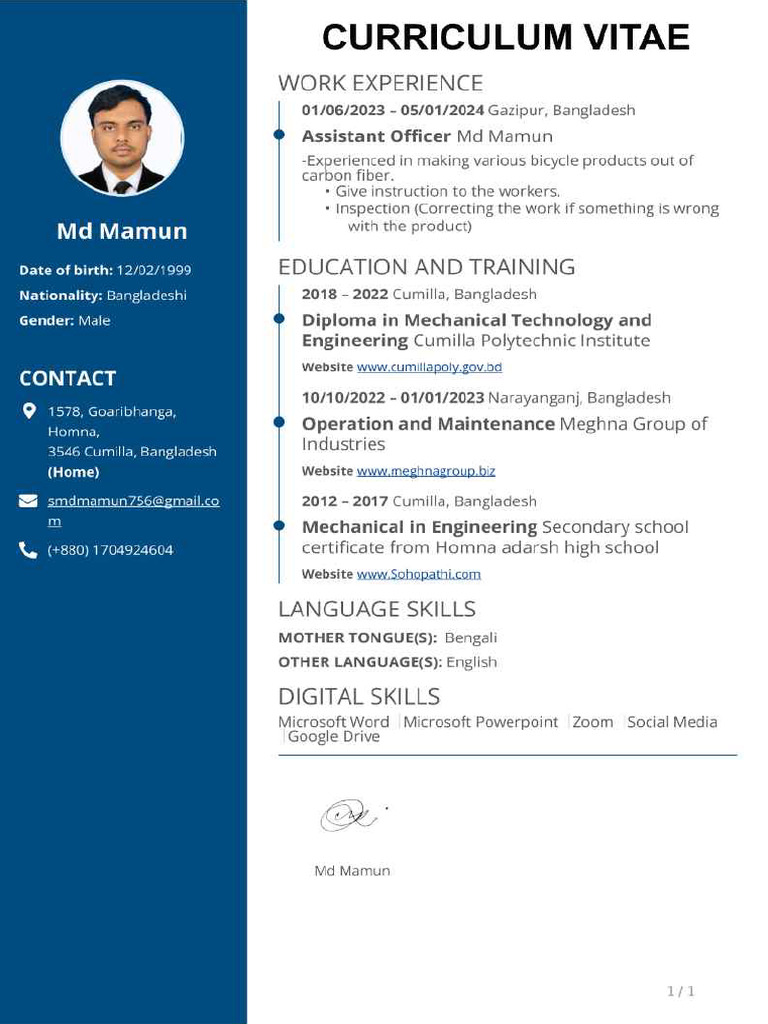 Mamun Cv 11zon | PDF