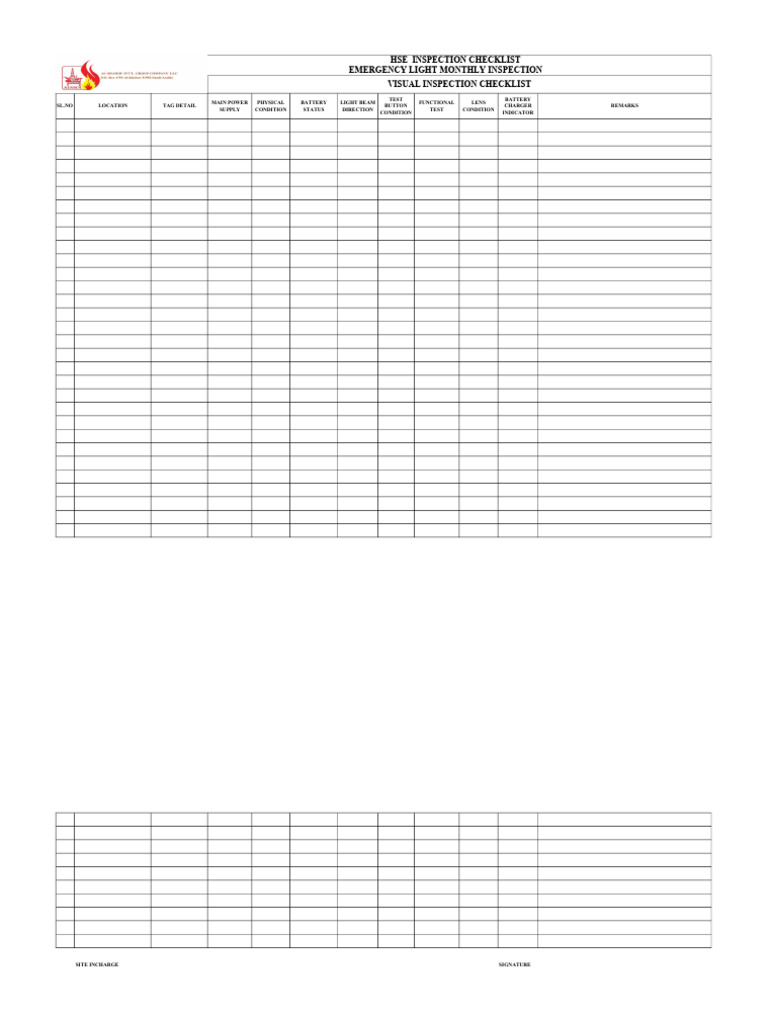 Emergency Light Monthly Inspection Checklist | PDF