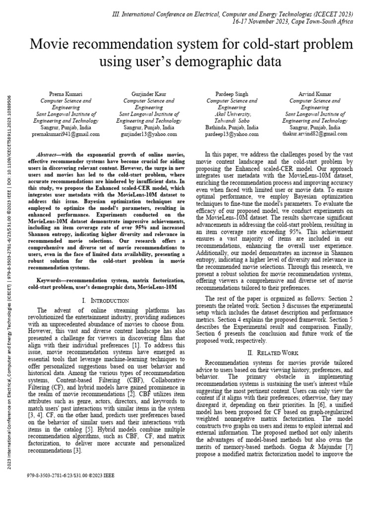 Cold-Start Movie Recommendation System | PDF | Computing | Applied ...