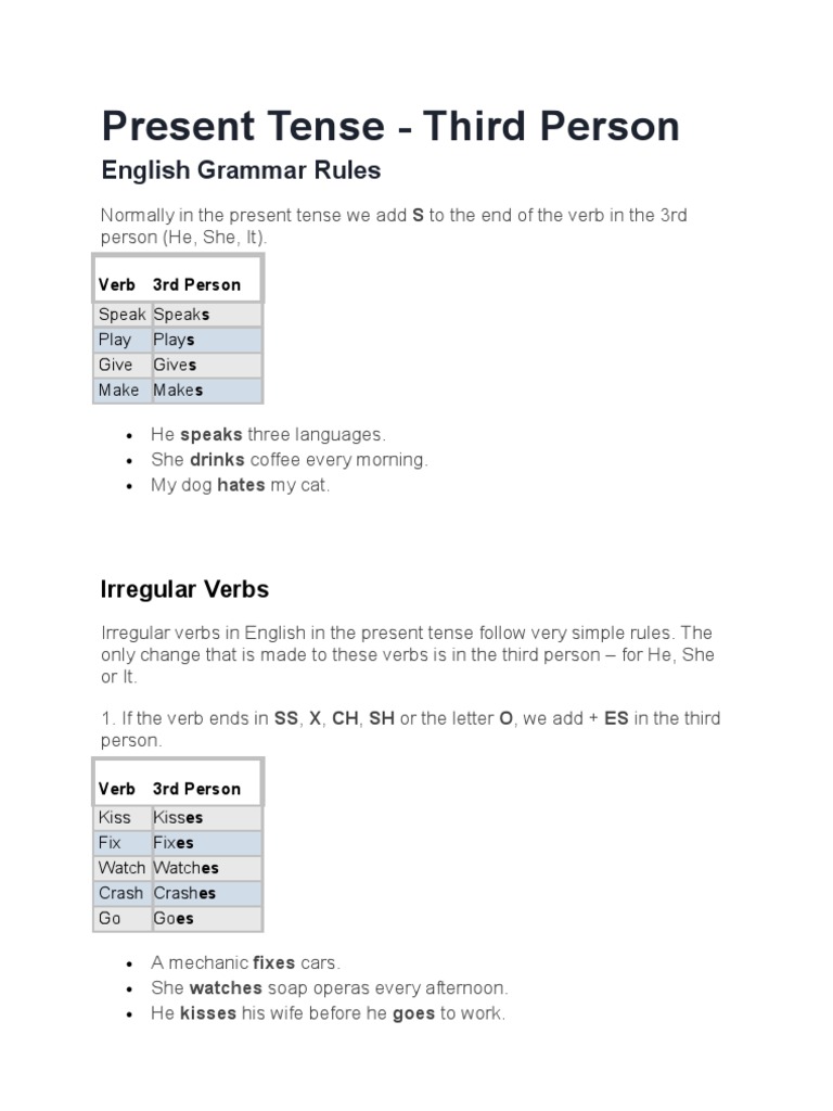 Present Tense Third Person Rules | PDF | Language Arts & Discipline