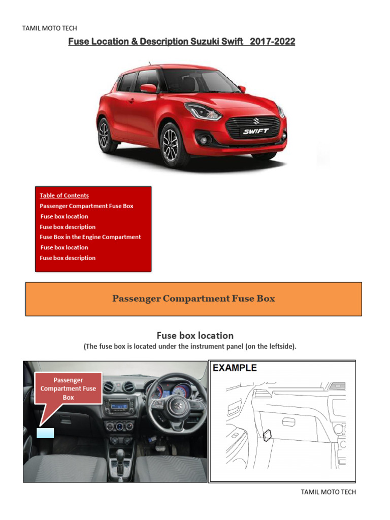 Suzuki Swift 2017-2022 Fuse Box Guide | PDF