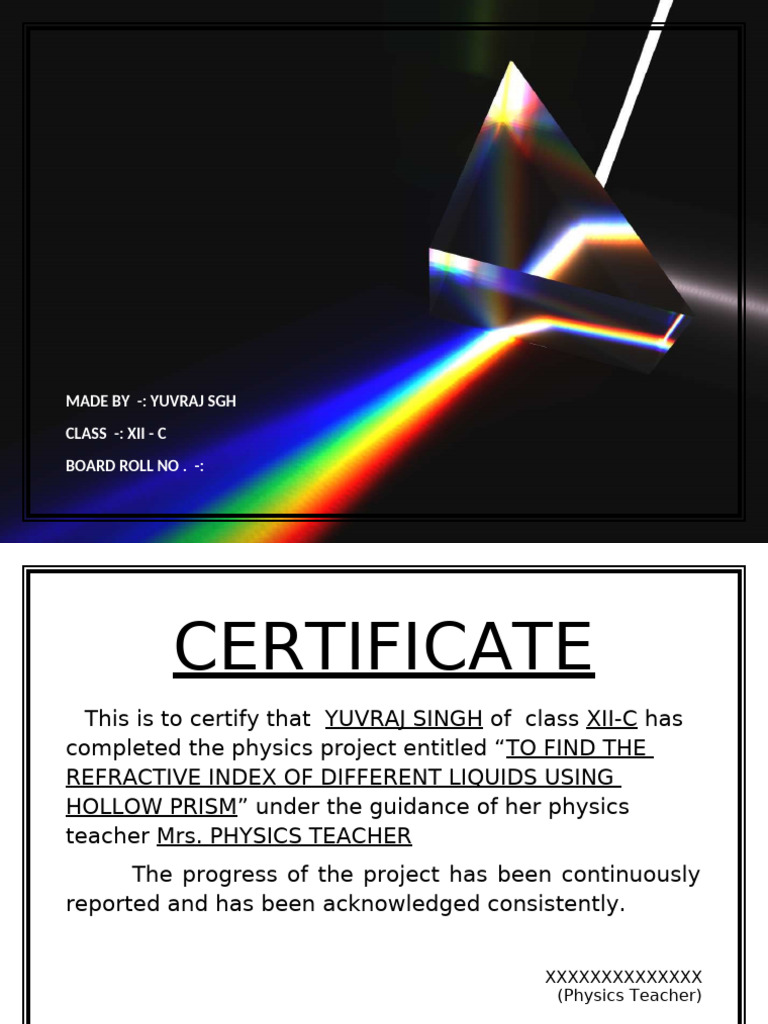 Hollow-Prism XII Physics Investigatory Project | PDF | Refractive Index ...