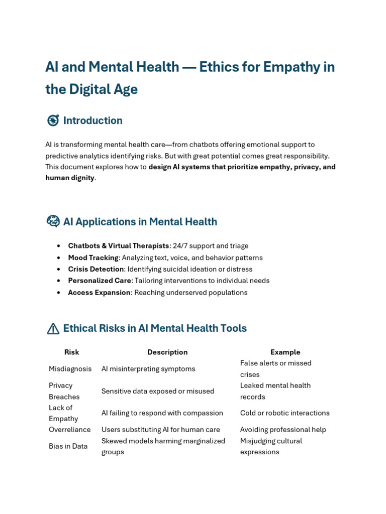 AI and Mental Health - Ethics For Empathy in The Digital Age | PDF ...