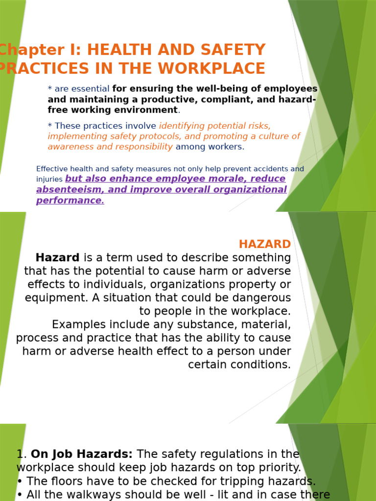 Workplace Health and Safety Practices | PDF | Occupational Safety And ...