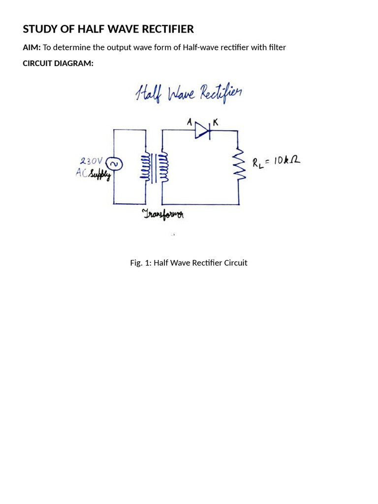Study of Half Wave Rectifier | PDF