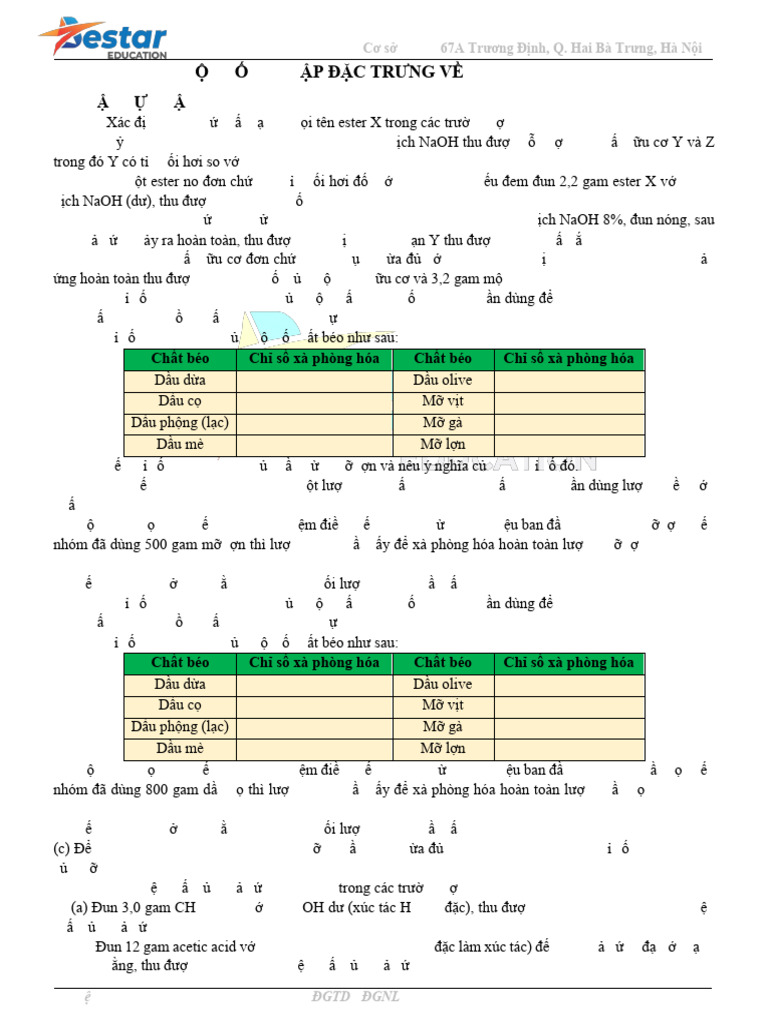 C1.03. Bai Tap Ve Ester Lipid | PDF