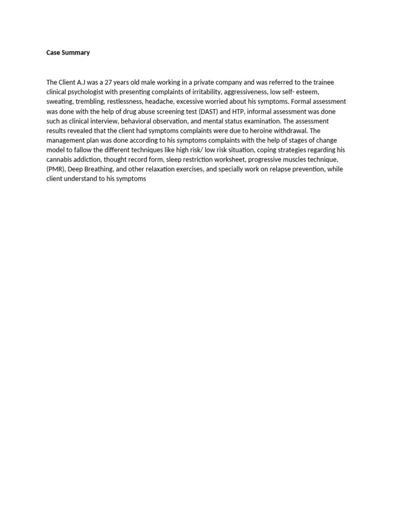 Heroin Withdrawal Case Study and Management | PDF