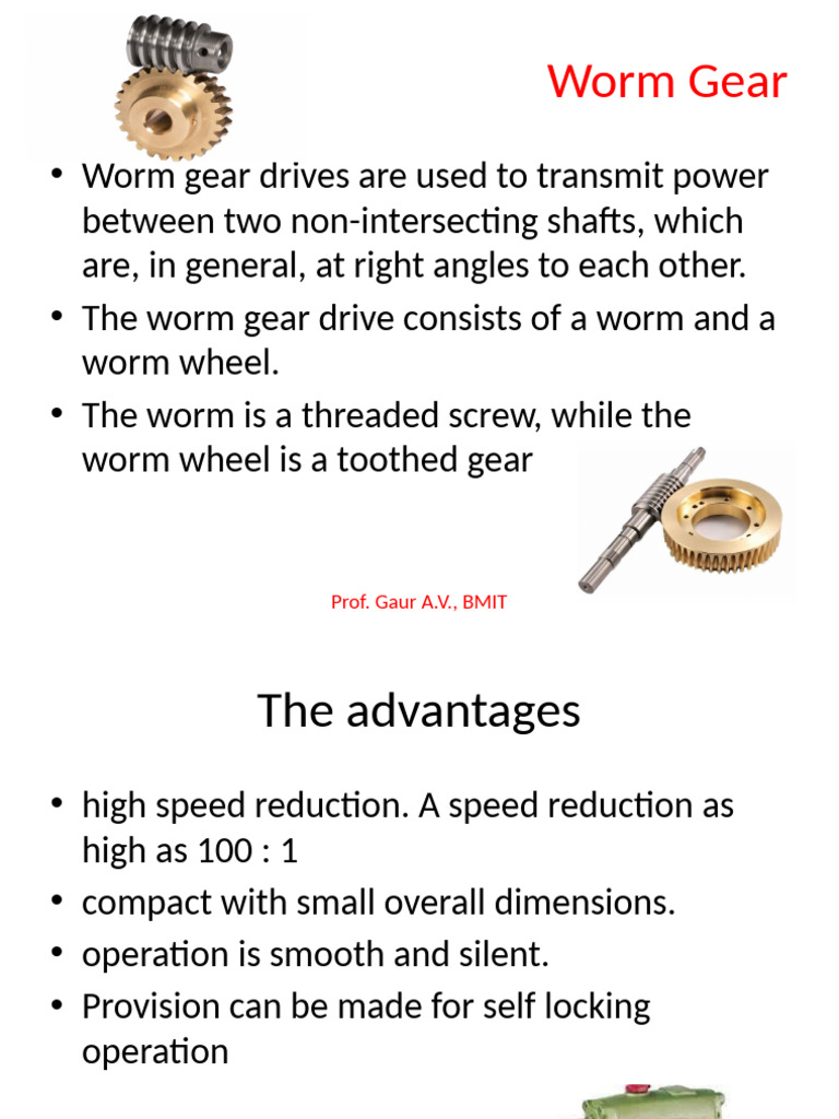 Worm Gear Drives: Advantages & Calculations | PDF