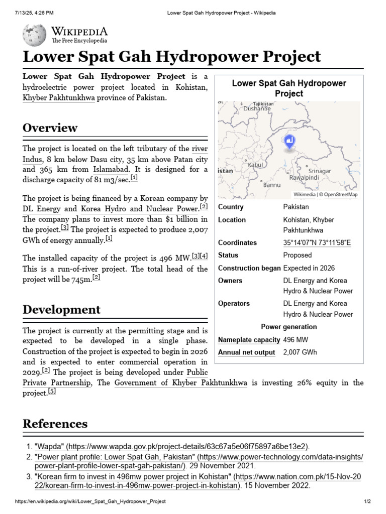 Lower Spat Gah Hydropower Project Overview | PDF | Hydroelectricity ...