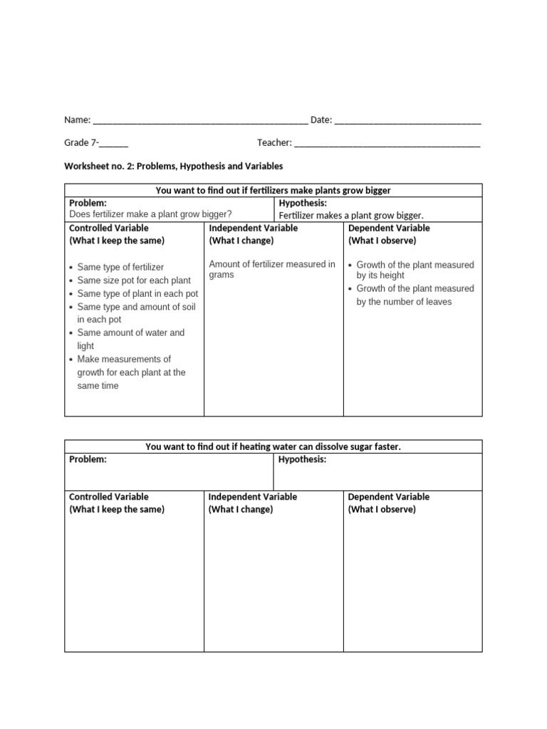 1st Qtr_worksheet No.2_problems, Hypothesis and Variables | PDF