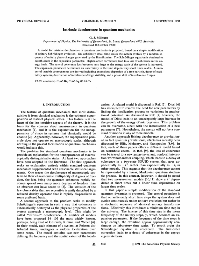 Intrinsic Decoherence in Quantum Mechanics | PDF | Schrödinger Equation ...