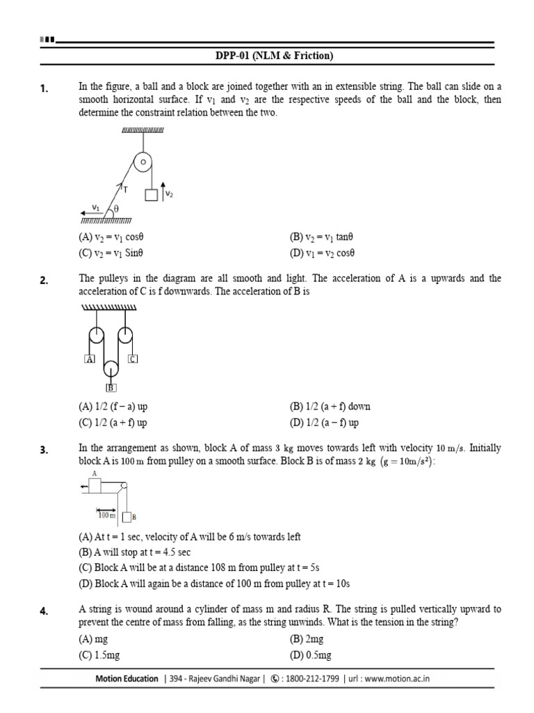 DPP-01 (NLM & Friction) | PDF | Friction | Physics