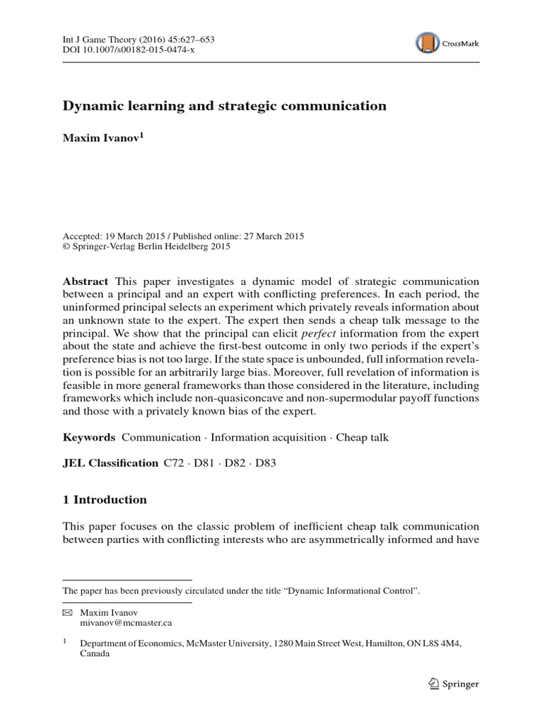Dynamic Learning in Strategic Communication | PDF | Information | Expert